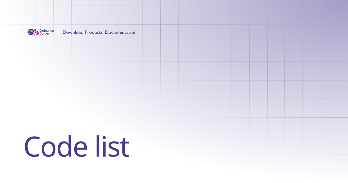 Code list | OS Download Products' Documentation